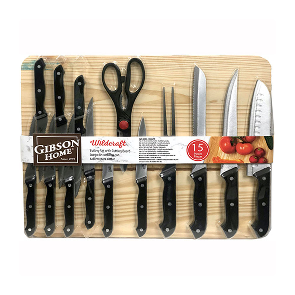 GIBSON 15PC CUTLERY SET W/WOOD CUTTING BOARD | 127514-15 - HSDS Online