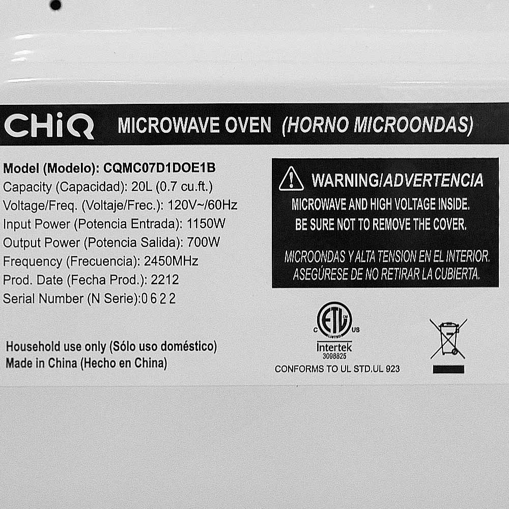 CHIQ 0.7 CU.FT MICROWAVE BLACK | MC07DIDOE1B - HSDS Online
